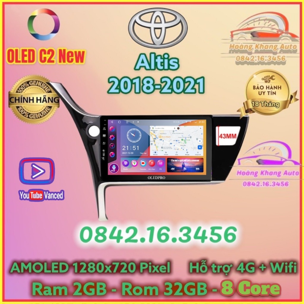 Màn hình Android OLED C2 New theo xe Altis 2018 - 2021, 10 inch Kèm ...