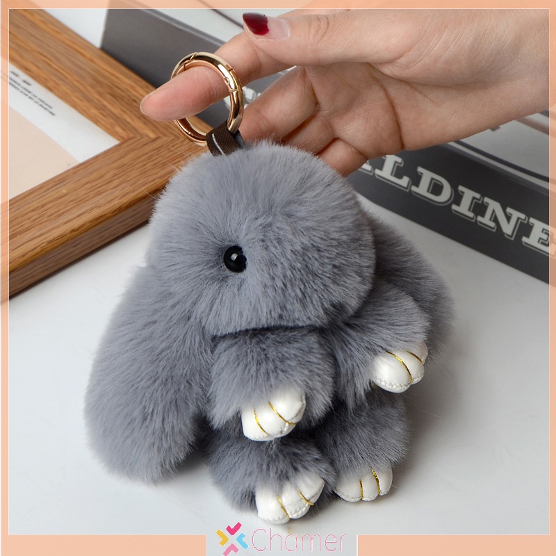 [chamer] Móc Khóa Thỏ Nhồi Bông Lông Thật Dễ Thương Treo Chìa Khóa Xe ...
