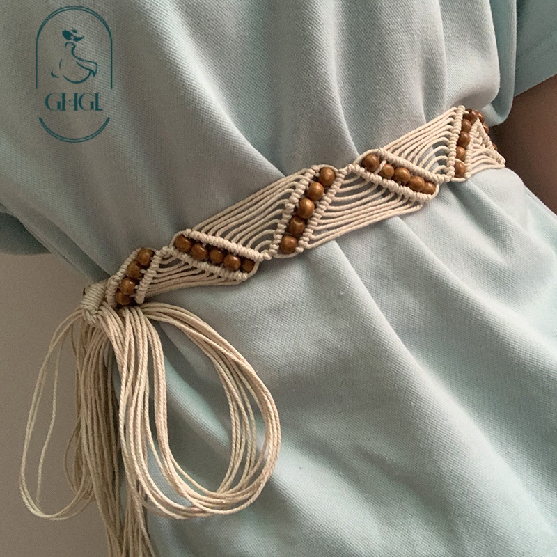 [Ghgl] Thắt lưng thắt nút bện phong cách dân tộc thời trang Tua rua dài Dây sáp trang trí Thắt ...