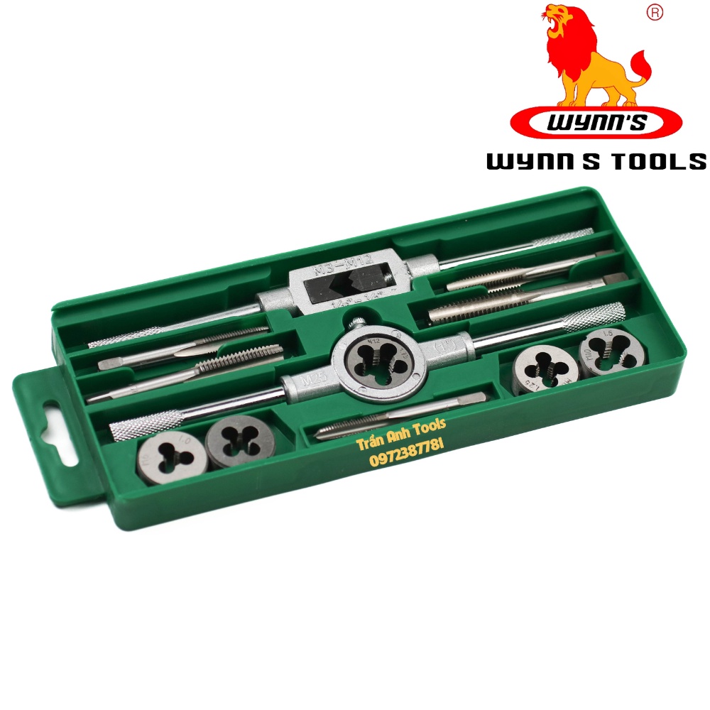 Bộ taro tạo ren 12 chi tiết chất liệu HSS cao cấp Wynn's, bộ tạo ren trong và ren ngoài cỡ từ M3 ...