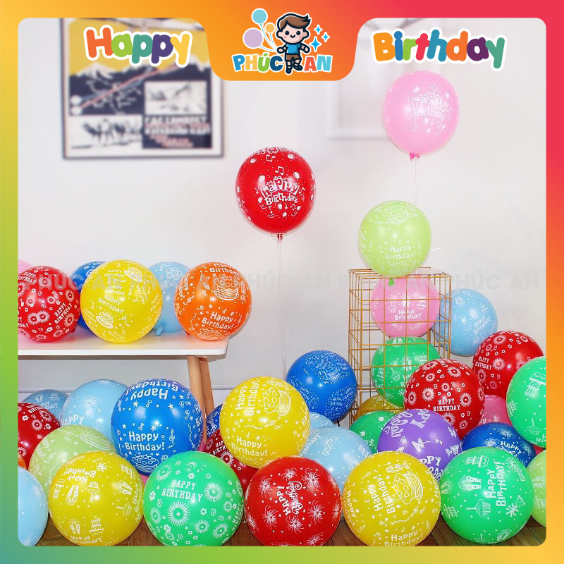Sét 10 bóng in chữ HPBD và in hình 10inch trang trí sinh nhật HPBD ...