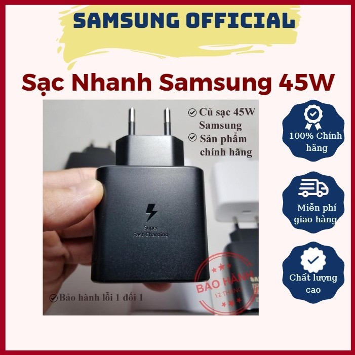 Bộ Sạc Siêu Nhanh 45W Chính Hãng Samsung Cho Note10 plus/S20 Ultra/Tab S7 CHÂN DẸT + Cáp Type C ...