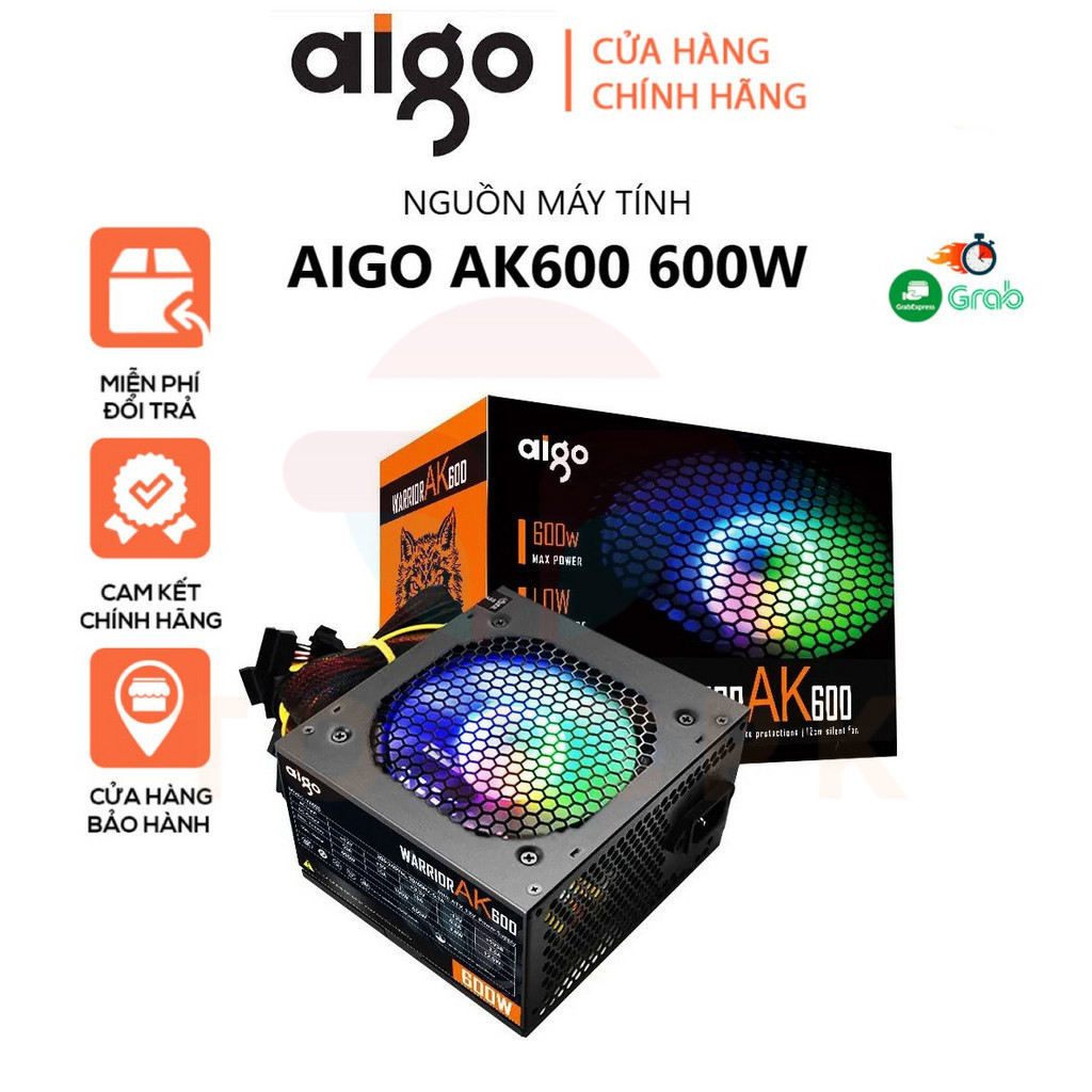 Nguồn máy tính Công suất thực Aigo Warrios AK600 Công suất thực 500W ( Tối đa Max Rate 600W ...