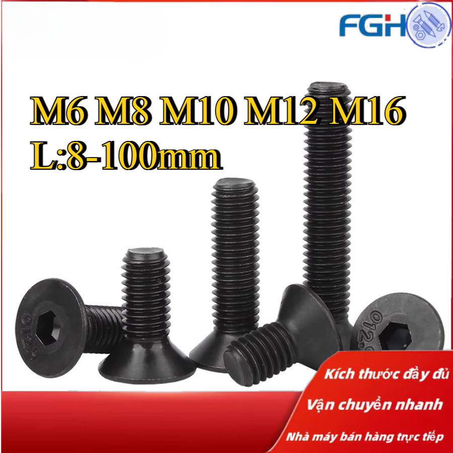 M6 / M8 / 10 / M12 / M16 Vít 12.9 Đen ，Vít Bulông đầu chỏm cầu, bulong đầu bằng，Bu Lông Đầu Lục ...