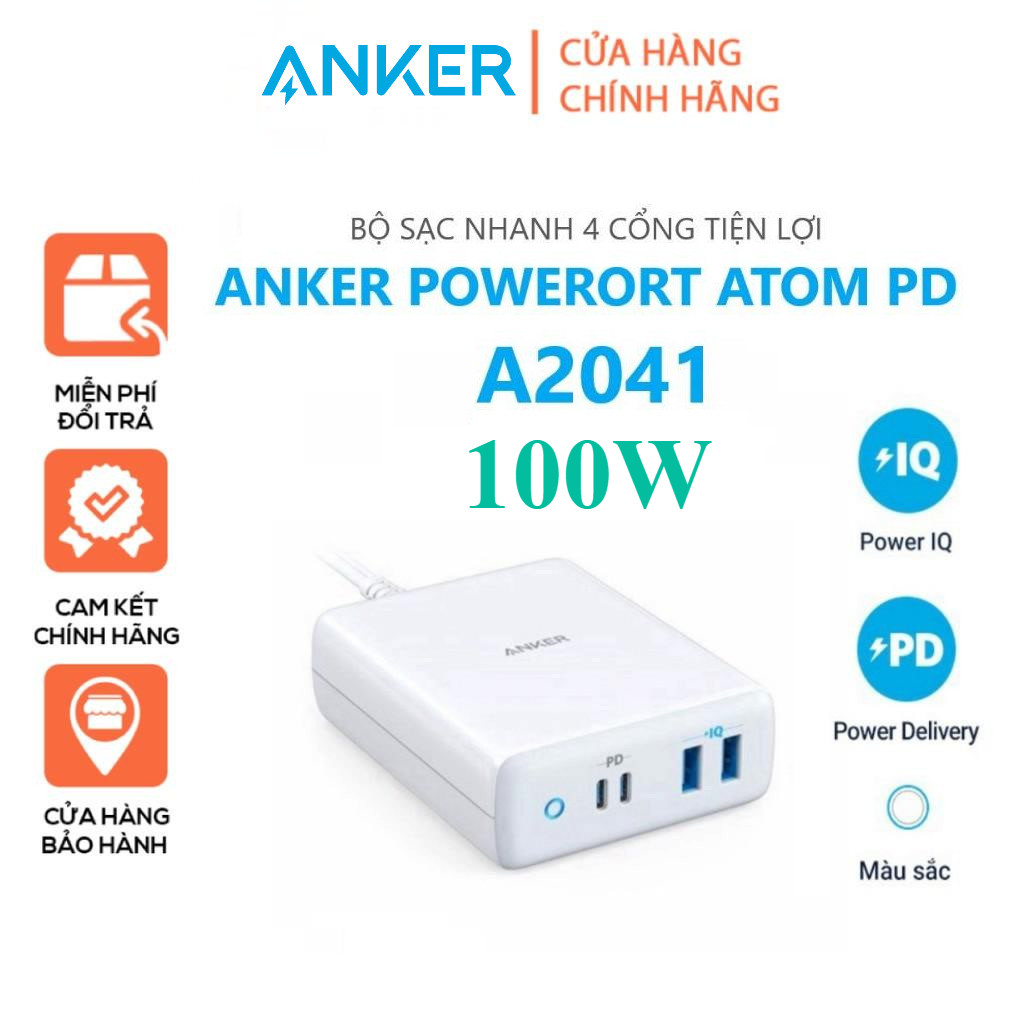 Sạc ANKER PowerPort Atom PD 4 100W 2 cổng PD và 2 cổng PIQ - A2041 ...