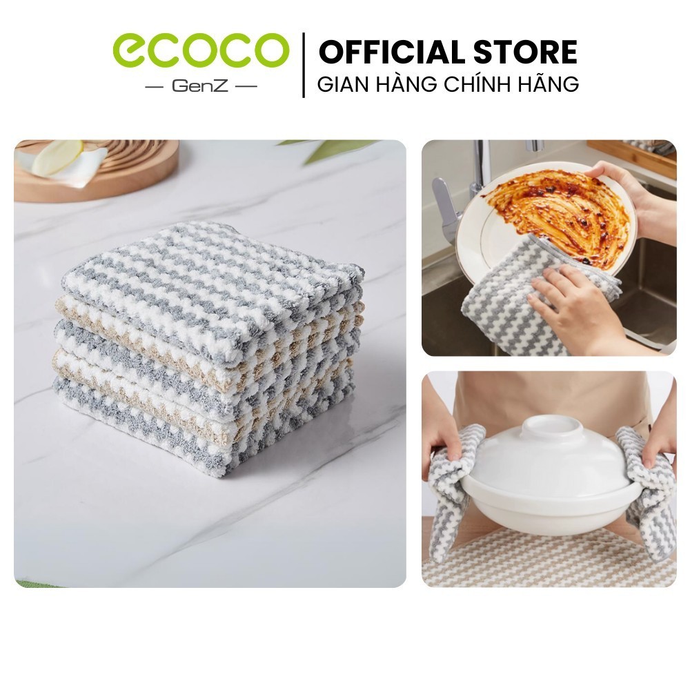 Set 5 khăn lau đa năng ECOCO 2 mặt siêu thấm hút cao cấp, lau tay, lau bếp, ô tô mẫu mới EZ ...