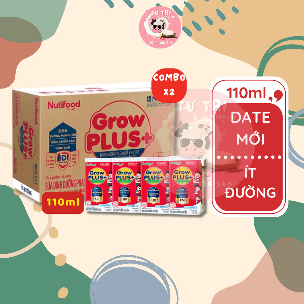 Combo 2 thùng Sữa Growplus đỏ Ít Đường Nutifood 110ml thùng 48 hộp ...