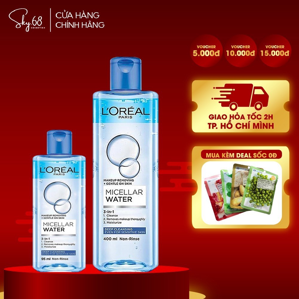 Nước Tẩy Trang Làm Sạch Sâu Trang Điểm L'OREAL Micellar Water 3-in-1 Deep Cleansing 95ml/400ml ...