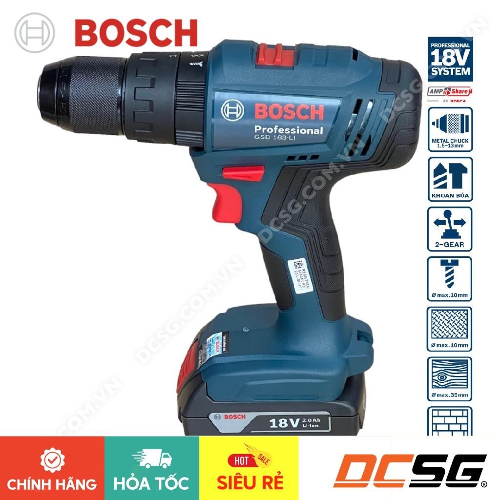 Máy khoan động lực dùng pin 18V GSB 183-LI Bosch 06019K91K0/ 06019K91K1 ...