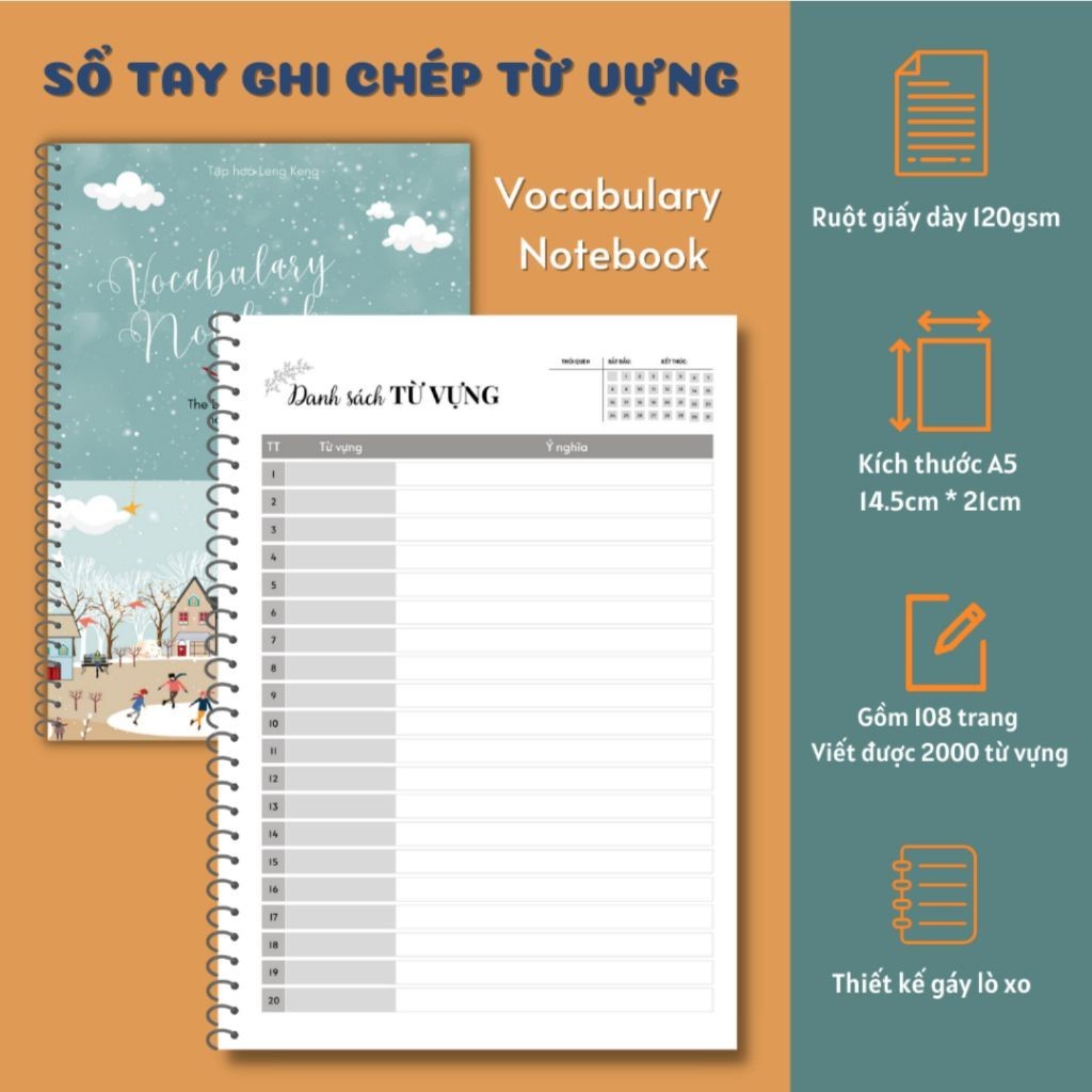 [GIẤY DÀY] Sổ tay lò xo Ghi chép học 2000 từ vựng - Giấy dày 120gsm ...