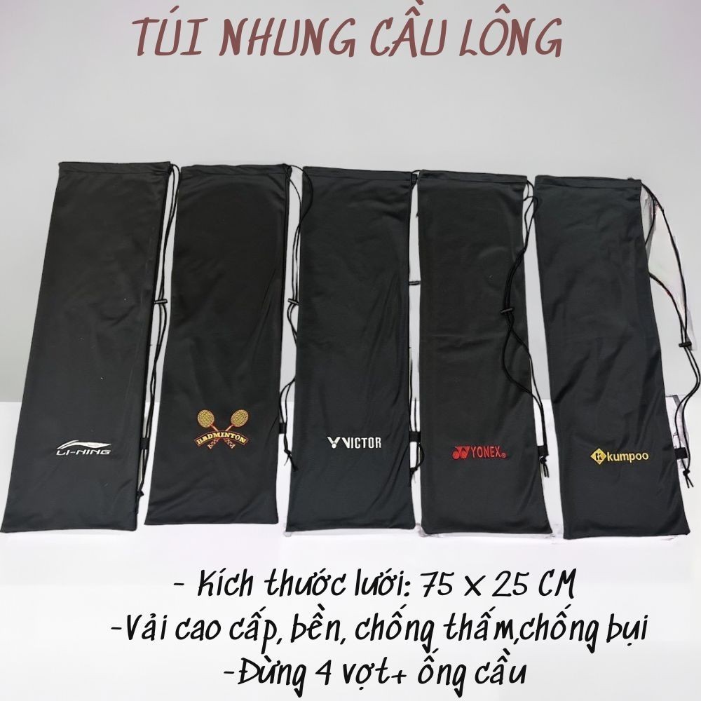 Túi nhung đựng vợt cầu lông Lining,Yonex,Victor,Kumpo,Head nhiều mẫu ...