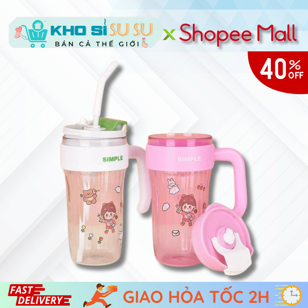 Ly, Cốc Uống Nước Có Tay Cầm Simple Dung Tích Lớn 920ml Có Ống Hút Tặng Kèm Sticker - Ly Uống ...