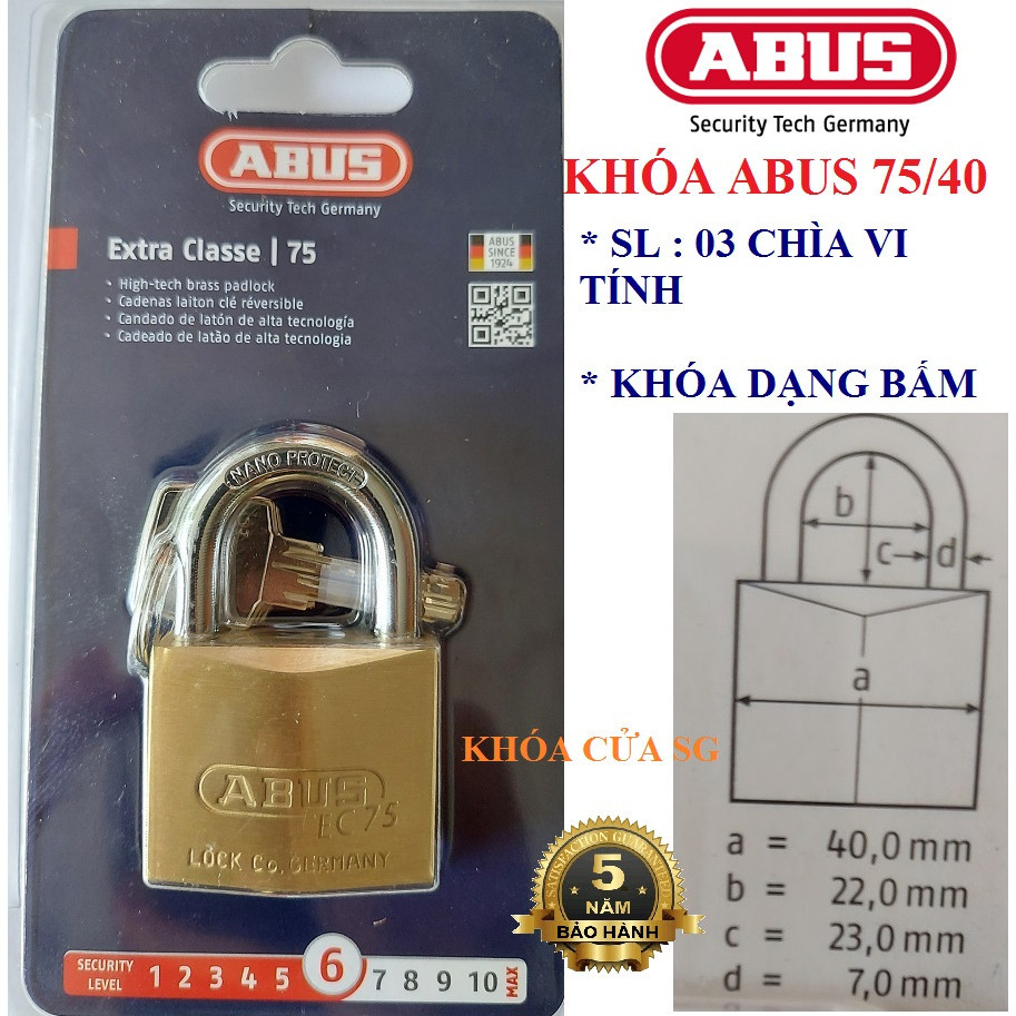 [Hỏa tốc HCM] Khoá treo đồng Abus 75/40 chính hãng ĐỨC - Thân rộng 40mm | Shopee Việt Nam