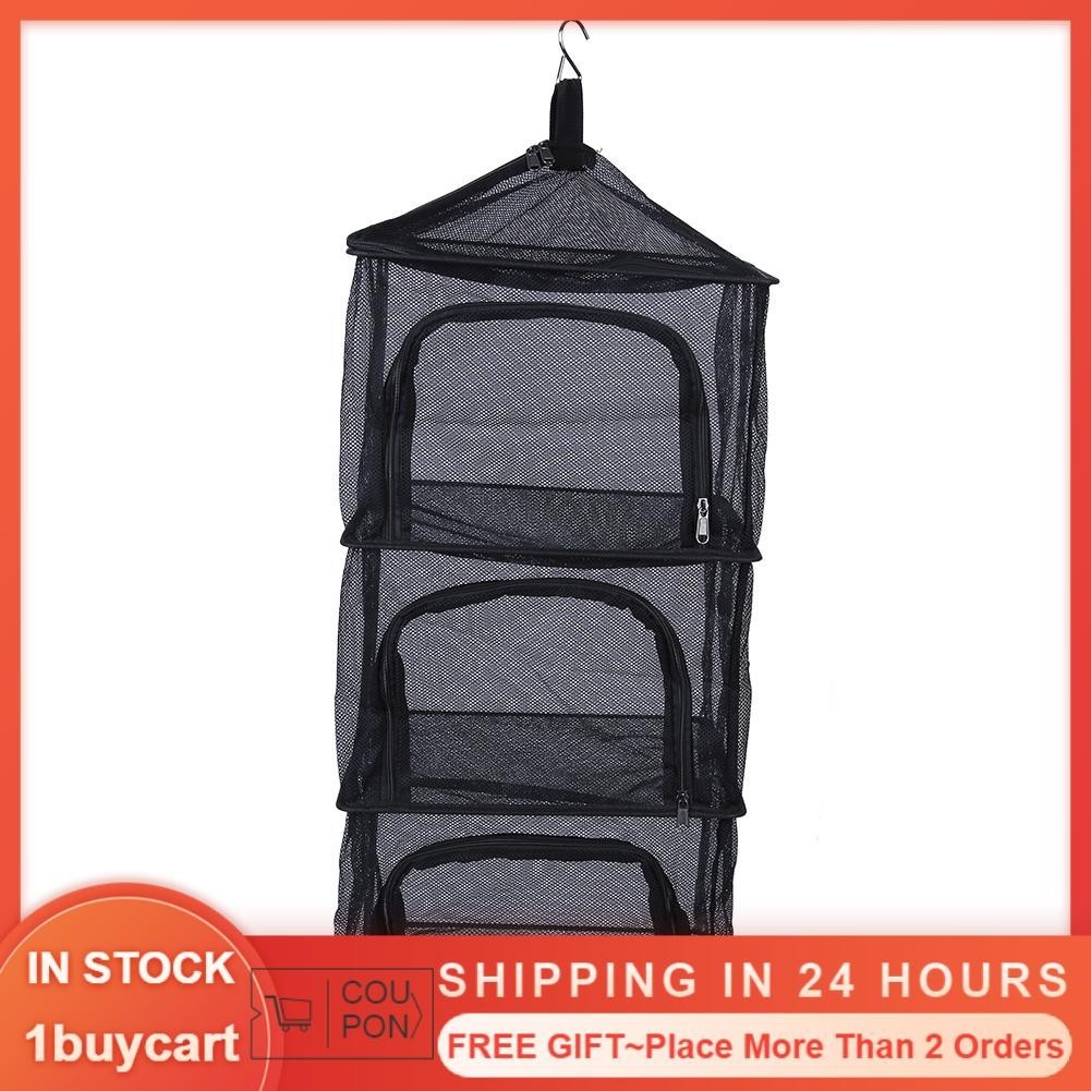 Drying Net Rack Outdoor Foldable 4 Layers Hanging Shelves Dry Zipper ...