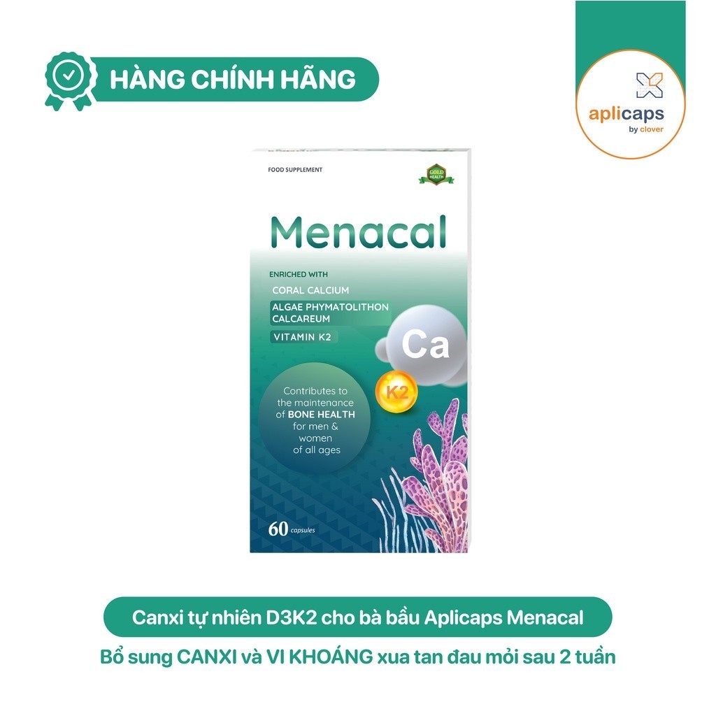 Viên uống bổ sung Canxi, vitamin K2 và D3 Aplicaps Menacal hộp 60 viên ...
