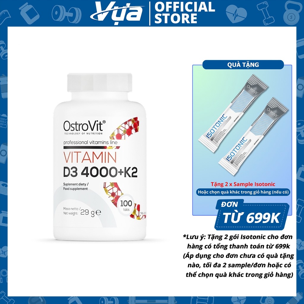 Viên Uống OstroVit - Vitamin D3 4000 + K2 (100 viên) - Hỗ Trợ Xương ...