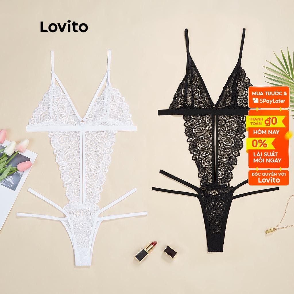 Đồ lót Lovito vải ren xuyên thấu dây chéo Teddy sexy L17X476 (Màu trắng ...
