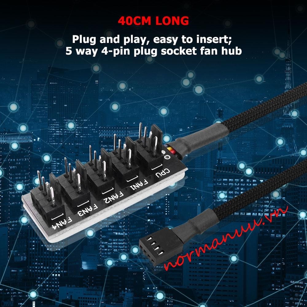 Norman6g PC Fan Hub PC Case Màu đen 1 đến 5 chiều 4 chân Quạt làm mát ...