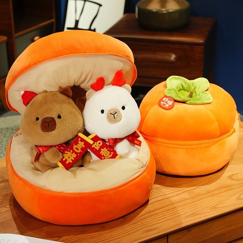 Persimmon Capybara Stuffed Doll Hồng Plush Soft Sofa trang trí động vật ...