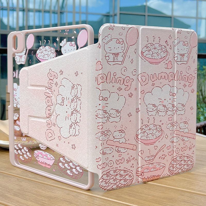 [Ipad Air 4] Vỏ bảo vệ xoay 360 màu hồng hoạt hình Nuoji Meow Acrylic ...
