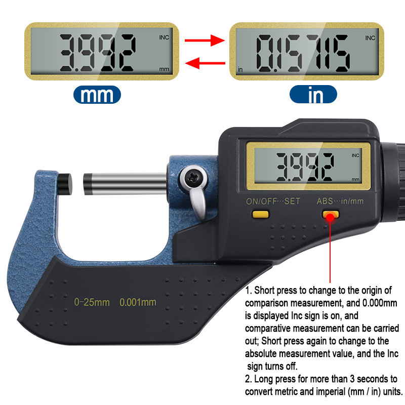 Micromet bên ngoài 0-25mm độ chính xác cao 0,001 màn hình kỹ thuật số ...
