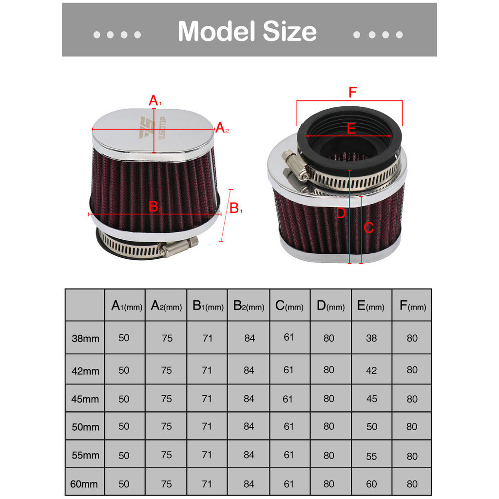 38mm 42mm 45mm 50mm 55mm 60mm Motorcycle Air Filter Motorbike Air Pods ...