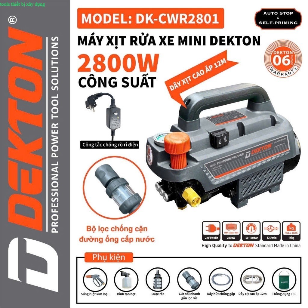 Máy Rửa Xe Dekton DK-CWR2801 - Công Suất 2800W - Có Chỉnh Áp lõi đồng - Công Tắc Chống Giật ...