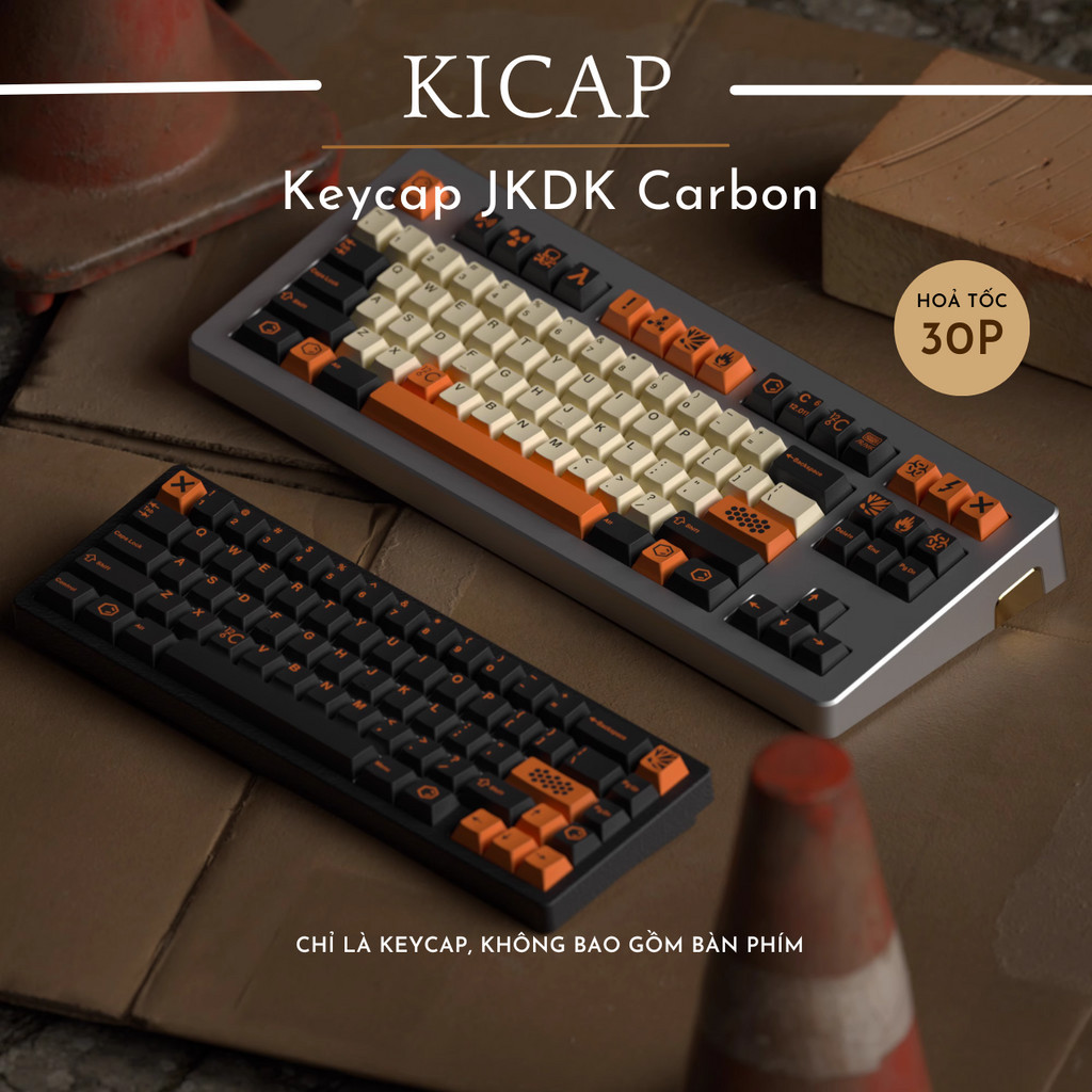 Bộ keycap Cherry JKDK Carbon nhựa PBT cao cấp, nút phím lắp cho bàn phím cơ phối màu retro cổ ...