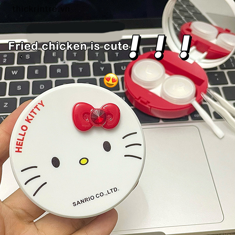 Thi Hello Kitty Hộp đựng kính áp tròng Phim hoạt hình Sanrio Beauty Học sinh Hộp lưu trữ du lịch ...