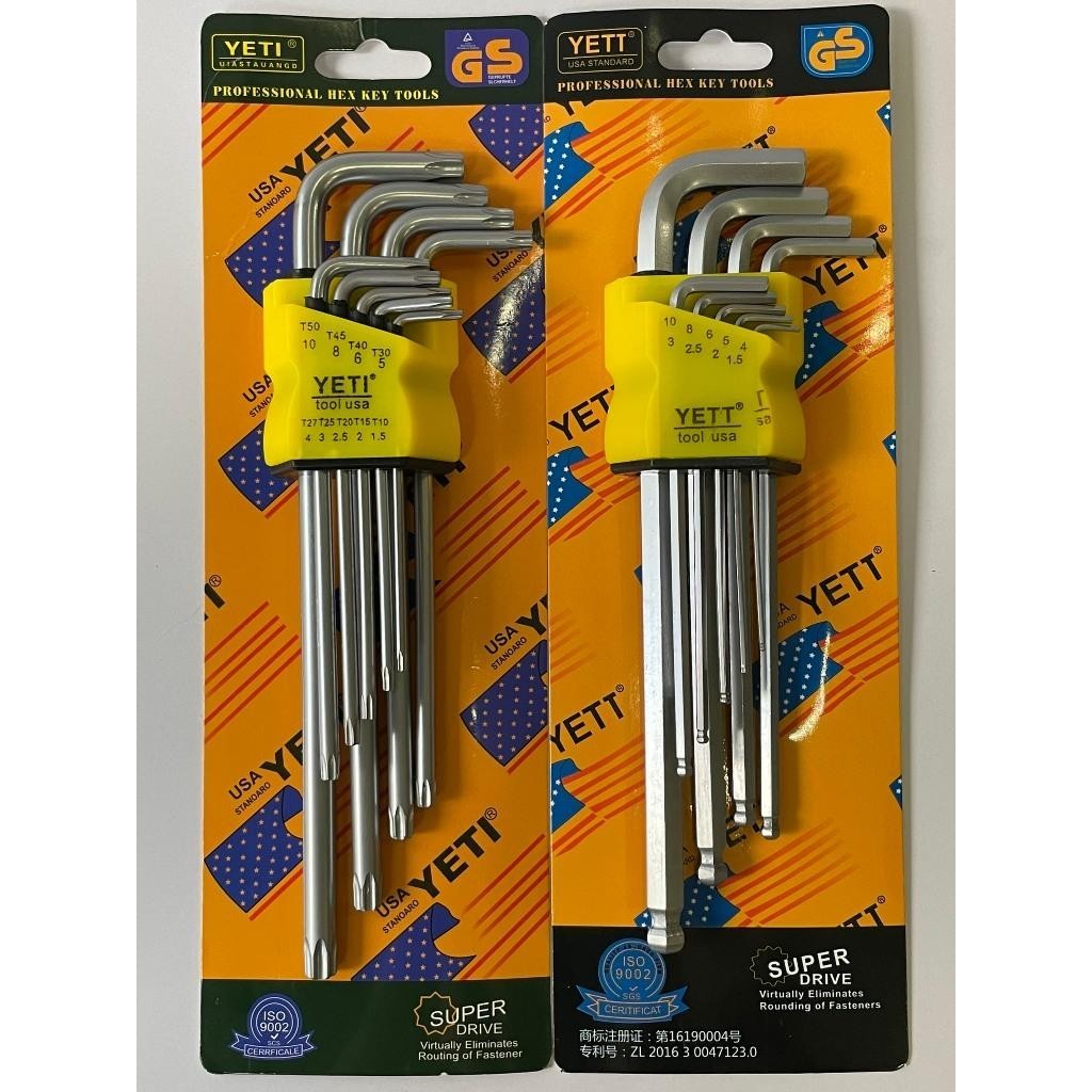 Bộ lục giác Yetl tiêu chuẩn đầu bi, đầu bông 9 món thép Chrome Vanadium ...