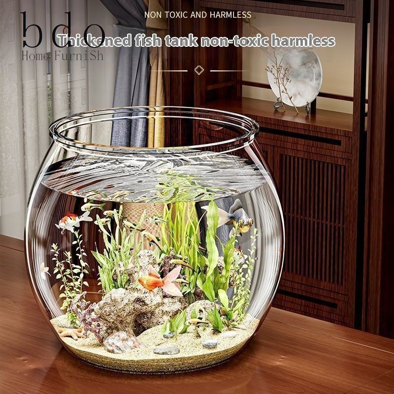 bể cá mini Bể cá tròn nhựa một mảnh đúc thủy tinh giả chống rơi chống ...