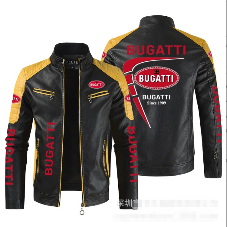 Bugatti leather jacket, stand-up collar zipper design, outdoor ...