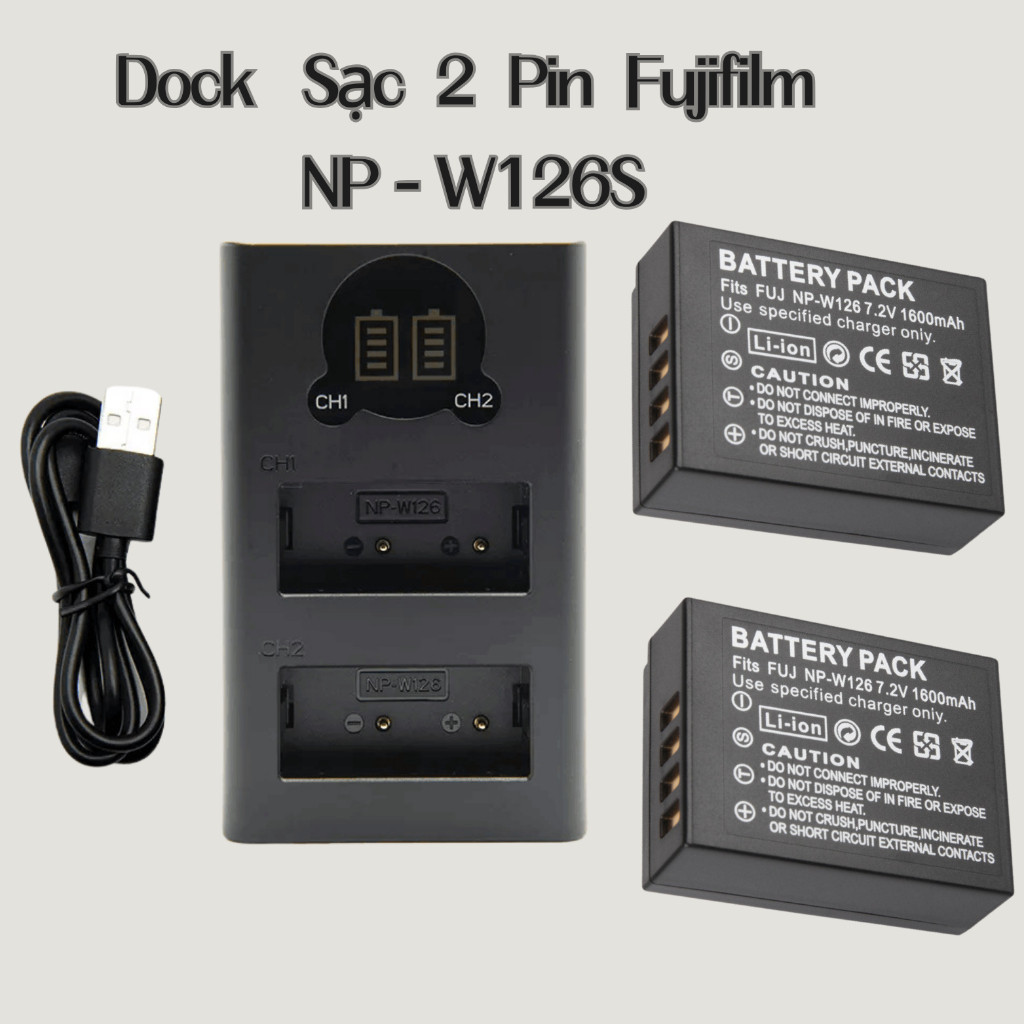 Bộ 2 Pin + Sạc Đôi Fujifilm NP-W126/W126S Cho Fujifilm X-S10 X-T20 X ...