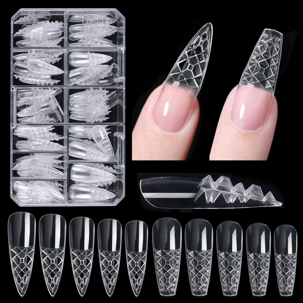 120 chiếc 3D hình thang trong suốt lõm dài nhọn và móng tay tráng men ...