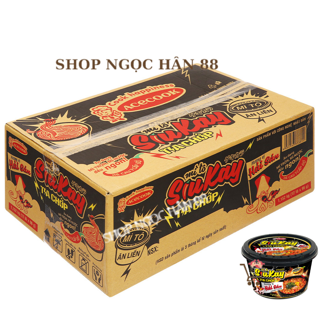 Thùng Mì Tô SiuKay Tia Chớp Hương Vị Hải Sản/bò 12 tô x 96g | Shopee ...