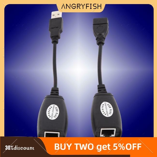 Cáp nối dài ANGRYFISH 50m USB 2.0 sang Cat5 / RJ45 / Cat6 Cáp chuyển đổi mạng mở rộng Ethernet ...