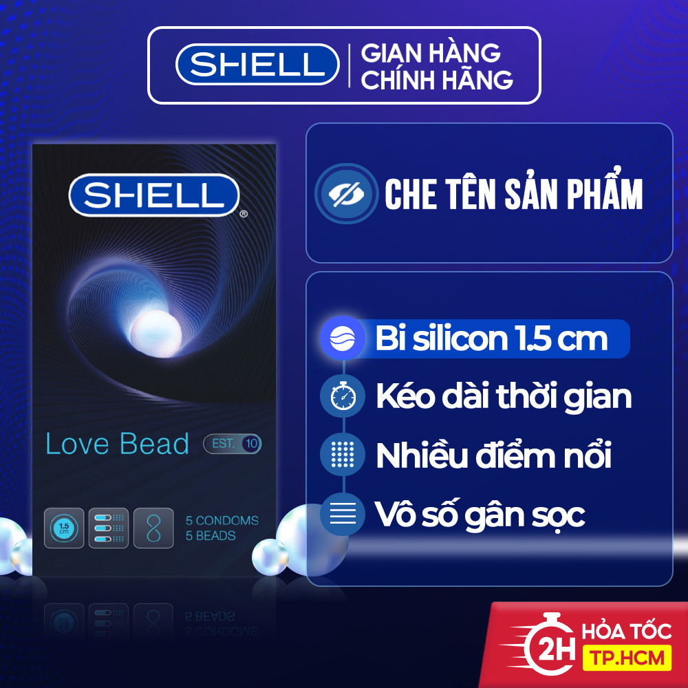Bao cao su Shell Love Bead gân nổi, kéo dài thời gian, bi tăng 1.5cm - Hộp 5 cái | SHELL CHÍNH ...
