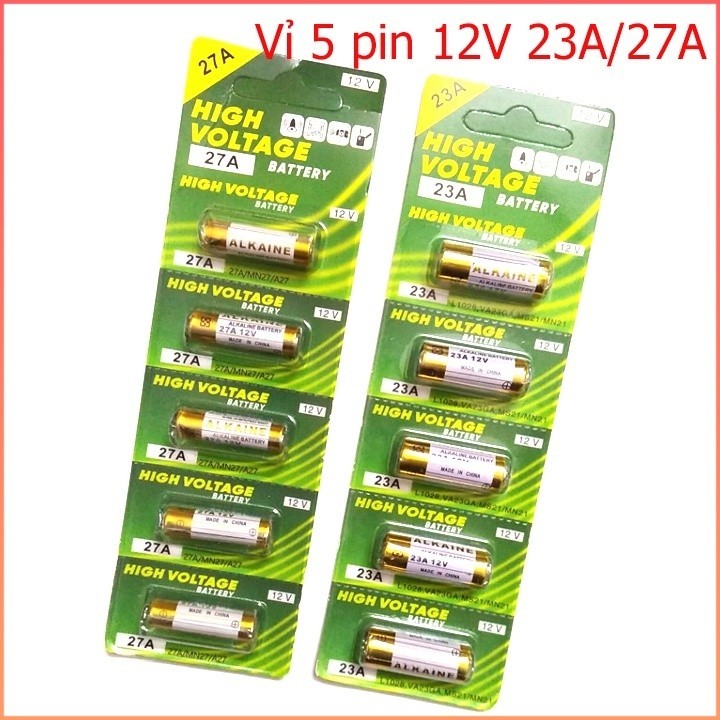 [NEW] Bộ 1 vỉ 5 viên pin ALKALINE 23A 27A 12V Pin điện áp cao cho Chìa khóa điện, điều khiển cửa ...