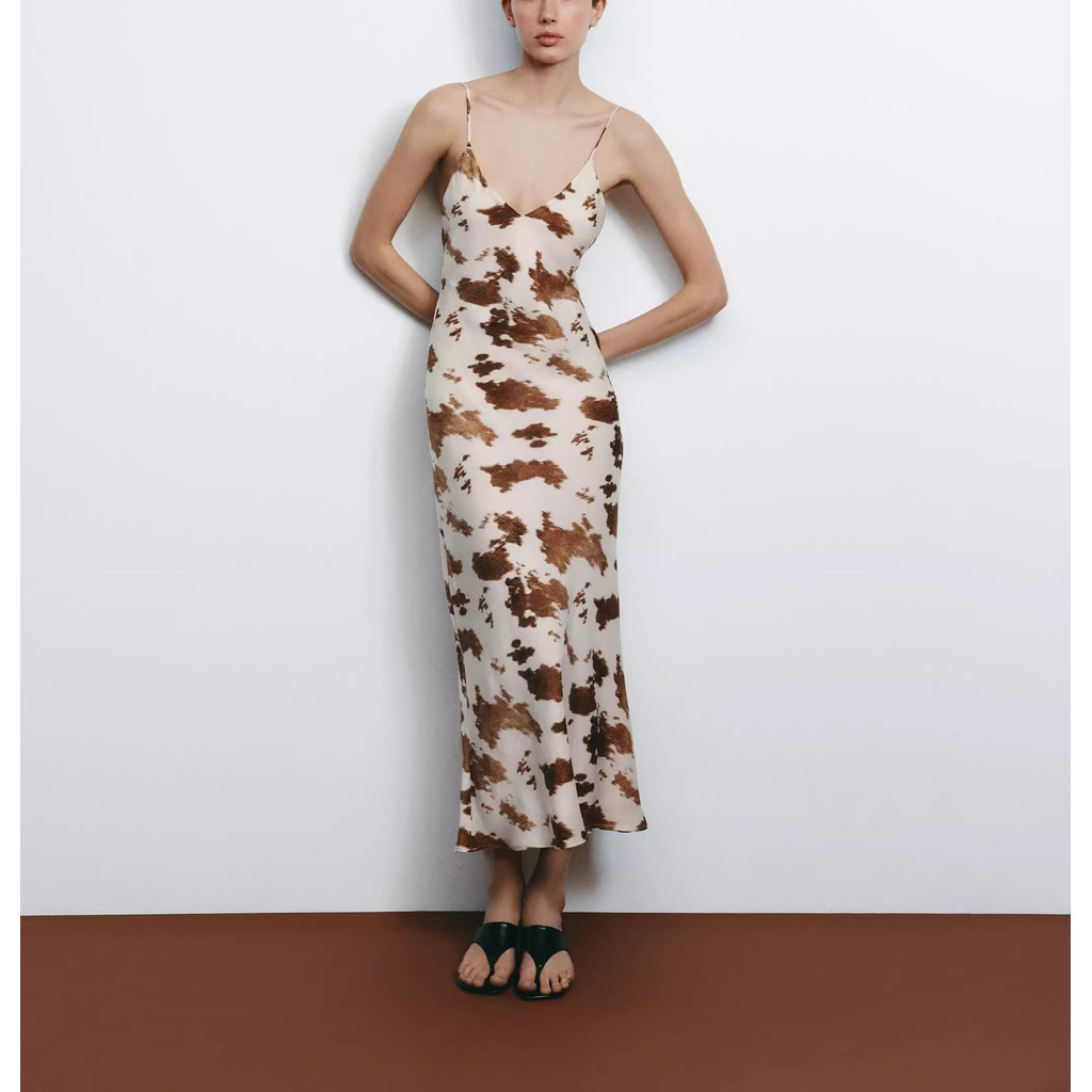 Đầm Zara made in Morocco dây mảng loang nâu lụa | Shopee Việt Nam