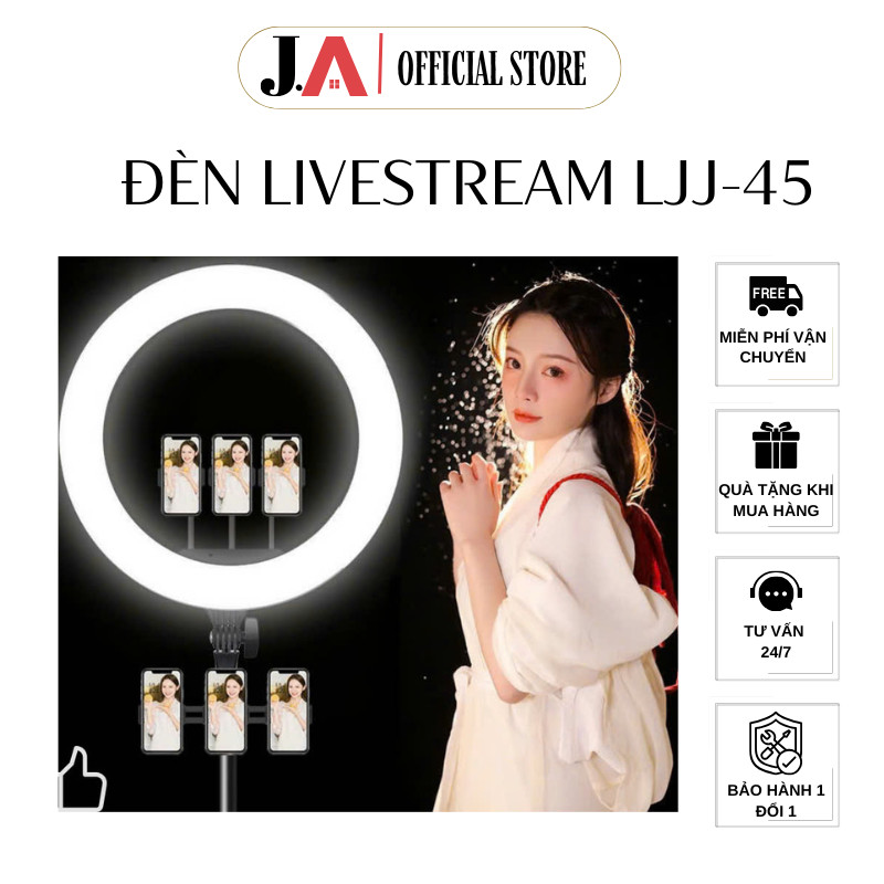 Đèn Livestream Cao Cấp 45cm LJJ-45, 3 Kẹp Điện Thoại, Cao 210cm, 3 Chế Độ Màu Hỗ Trợ Chụp Ảnh ...