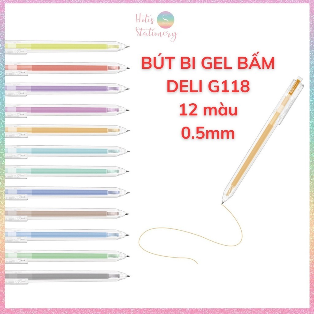 [HOTIS] Bút bi gel bấm 12 màu ngòi 0.5mm DELI G118 Delight Gel Pen ...