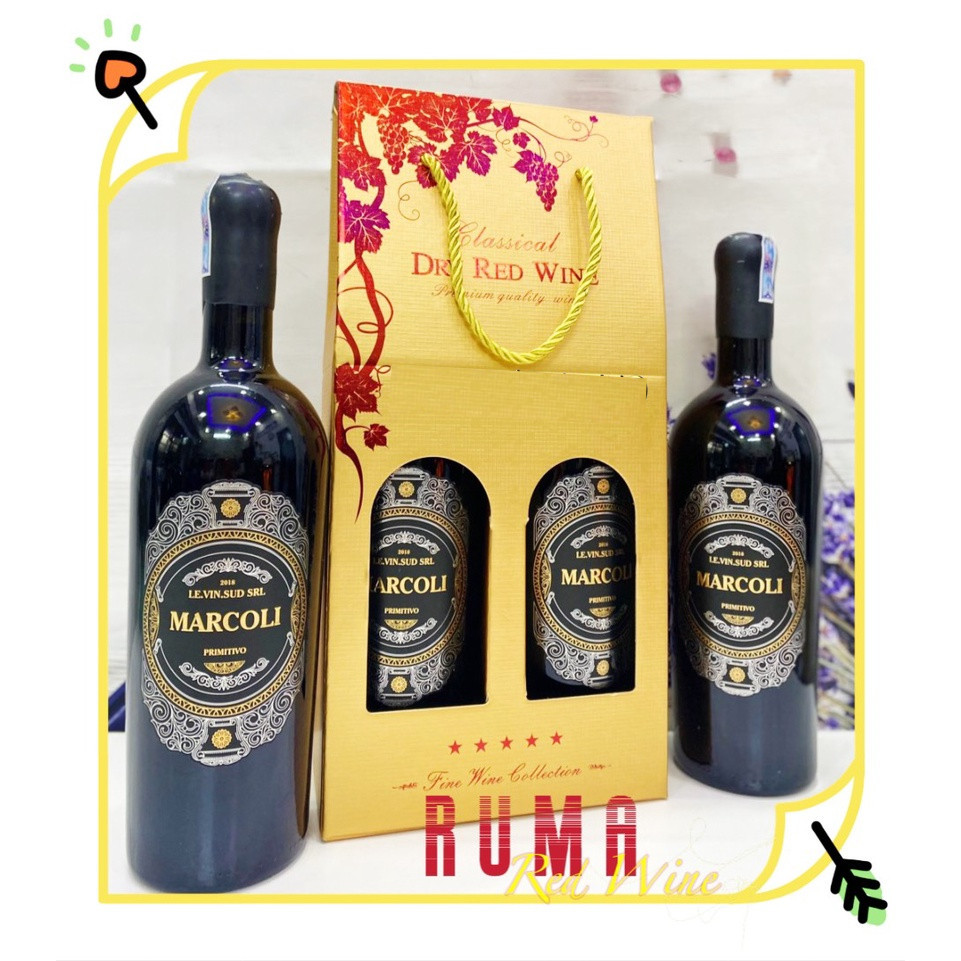 [Nhập khẩu chính hãng] Quà tặng hộp giấy 2 chai rượu vang Ý Marcoli - TG vàng | Shopee Việt Nam