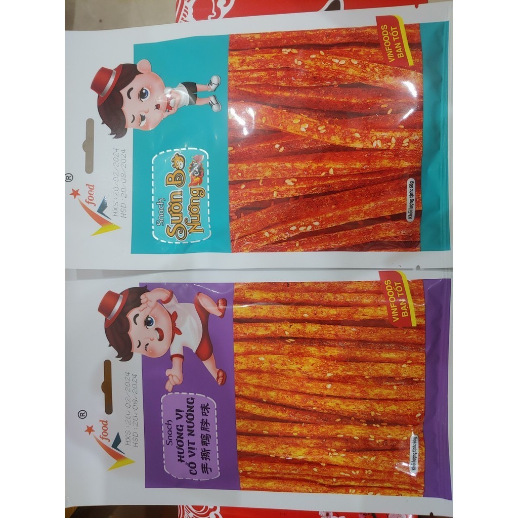 Snack hương vị cổ vịt nướng/sườn bò nướng cay túi 60g | Shopee Việt Nam