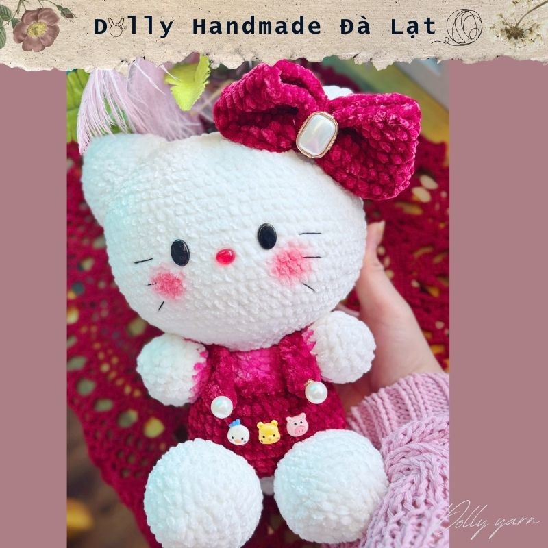 Set len tự móc Hello Kitty - Tiệm Len Dolly (chart hướng dẫn móc, set len tự móc, công thức móc ...