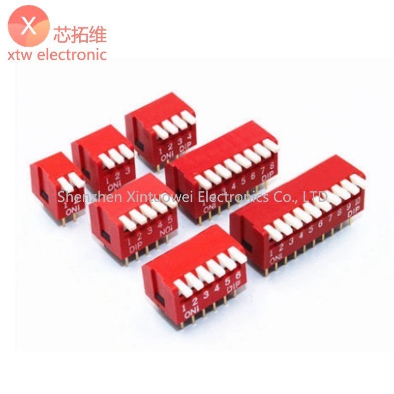 Kiểu chìa khóa 2.54mm Pin Pitch Side Shift Dial Switch 1P 2P 3P 4P 5P 6P 8P DIP Red Switch ...