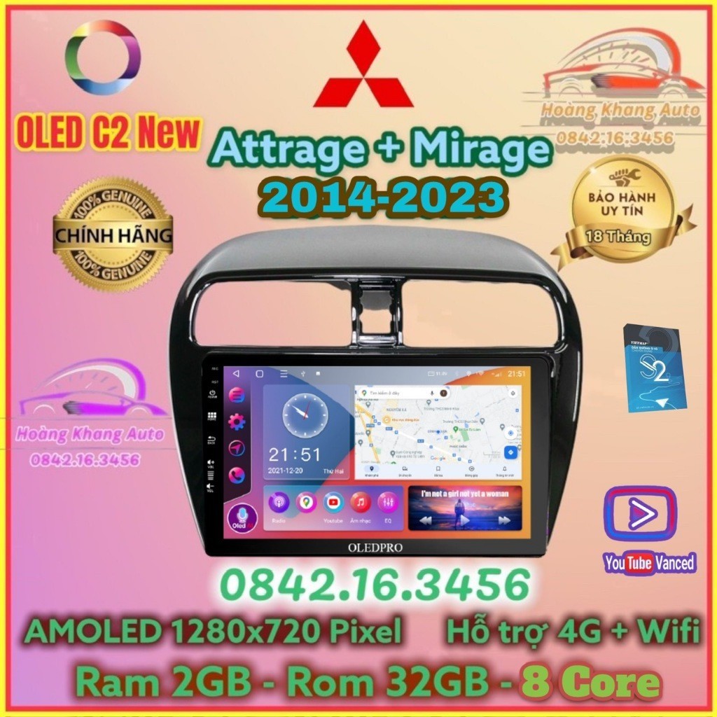 Màn hình Android OLED C2 New Theo Xe Mirage + Attrage 2014 - 2023, 9 ...