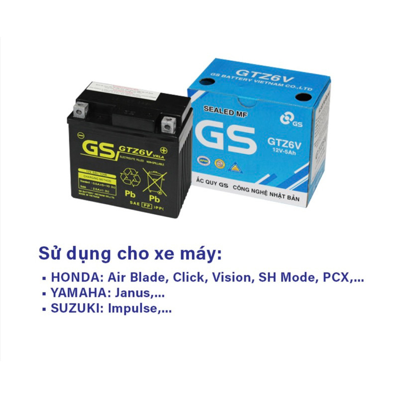 [Hoả tốc]Bình ắc quy khô xe máy GS GTZ6V 12V-5Ah Chính hãng GS BATTERY | Shopee Việt Nam