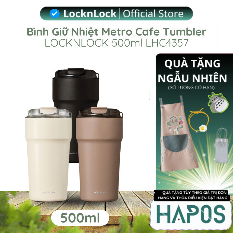 Bình giữ nhiệt LocknLock 500ml phủ sứ, Hàng chính hãng, nắp lật dễ sử ...