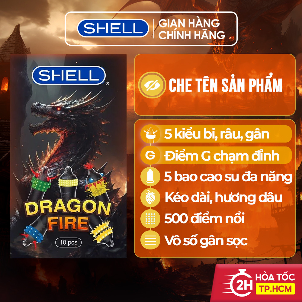 Bao cao su Shell Dragon Fire - Hộp 5 bao gai, bi nổi lớn + 5 bao Shell ...