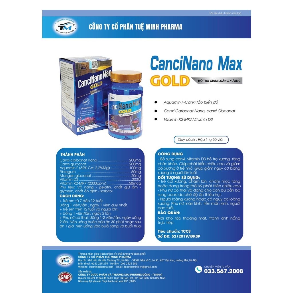[HAPUPHARMACY] CANXI NANO MAX GOLD Bổ sung canxi và D3 cho xương chắc ...